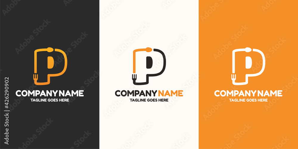 Initial letter P food Logo Design Template. Illustration vector graphic ...