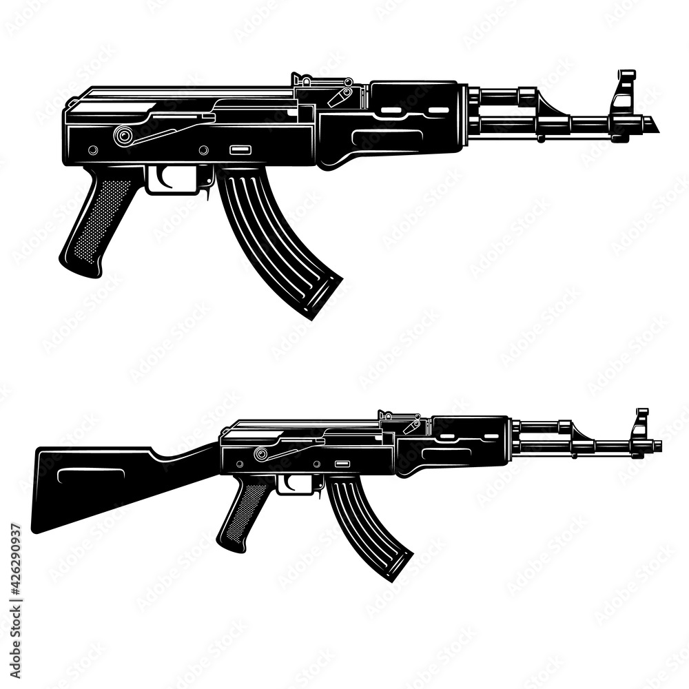 Set of assault rifle illustrations. Design element for logo, label ...