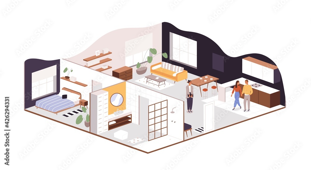 Family couple buying or renting new apartment or house. Concept of home ...