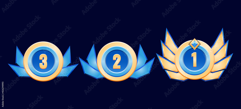 Poster rounded game ui glossy golden diamond rank badge medals with ...