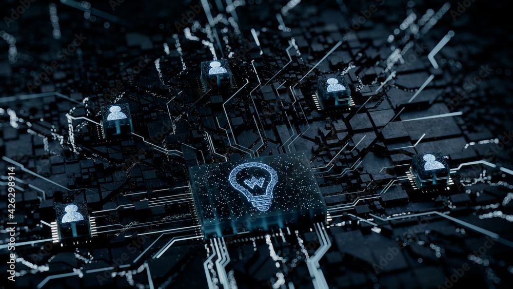 Innovation Technology Concept with lightbulb symbol on a Microchip ...