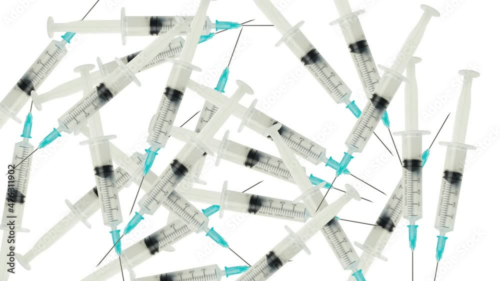 Animation with many syringes with needle appearing on the screen as a ...