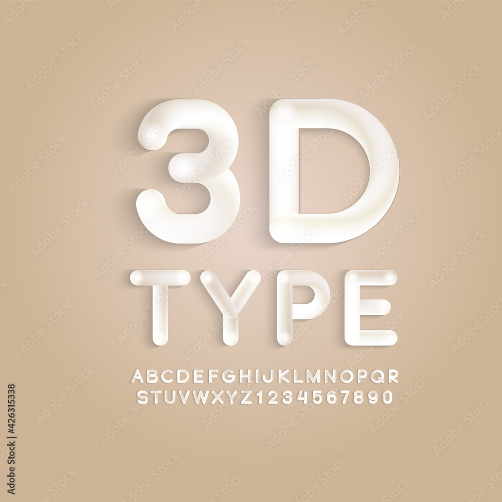 3D round Font, white trendy alphabet, modern letters from A to Z and ...