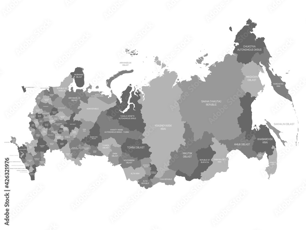 Russia - political map of federal divisions Stock Vector | Adobe Stock