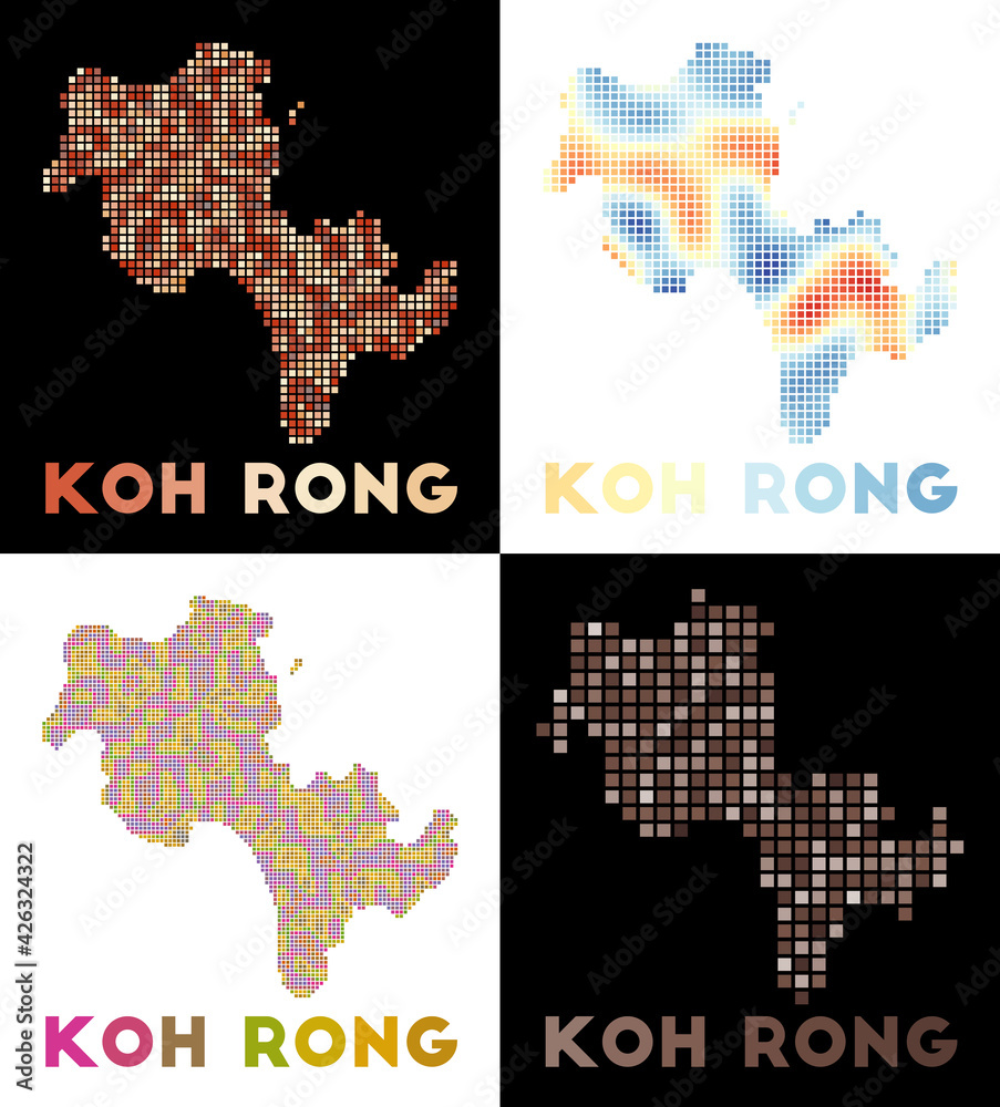 Koh Rong map. Collection of map of Koh Rong in dotted style. Borders of ...