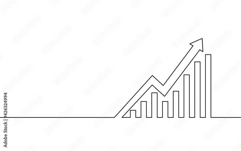 Single continuous line art arrows up. Growing profit graph economy ...