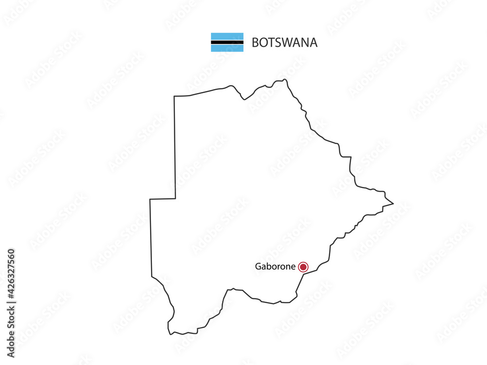Hand draw thin black line vector of Botswana Map with capital city ...