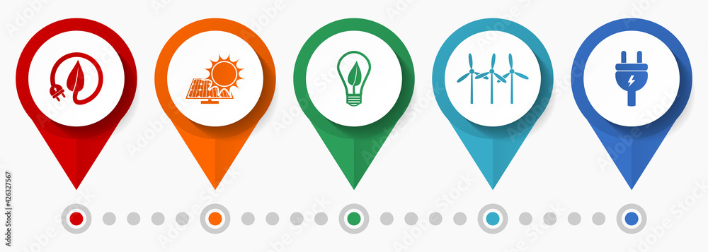 Renewable energy concept vector icon set, flat design pointers ...