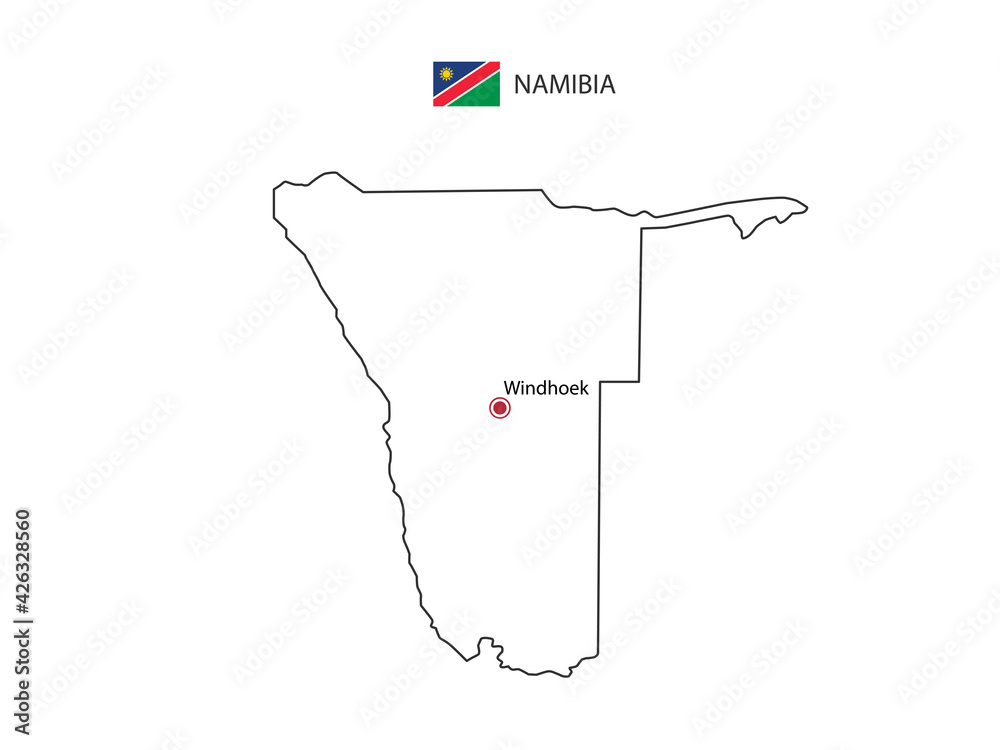 Hand draw thin black line vector of Namibia Map with capital city ...