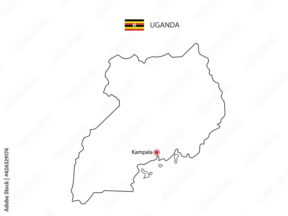 Hand draw thin black line vector of Uganda Map with capital city ...