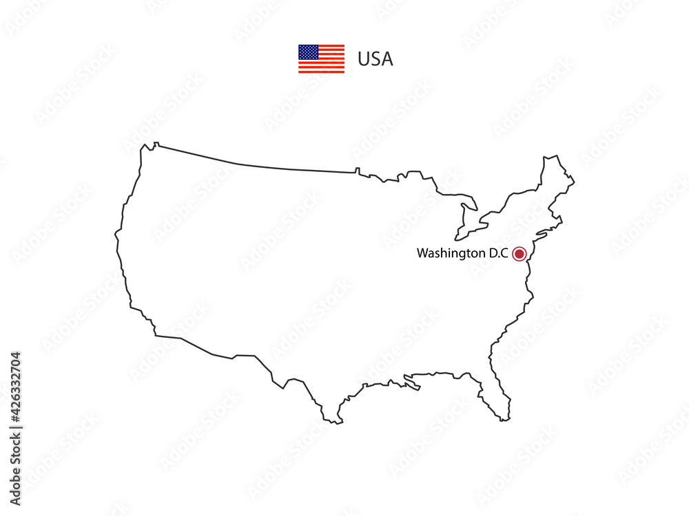 Hand draw thin black line vector of United States of America Map with ...