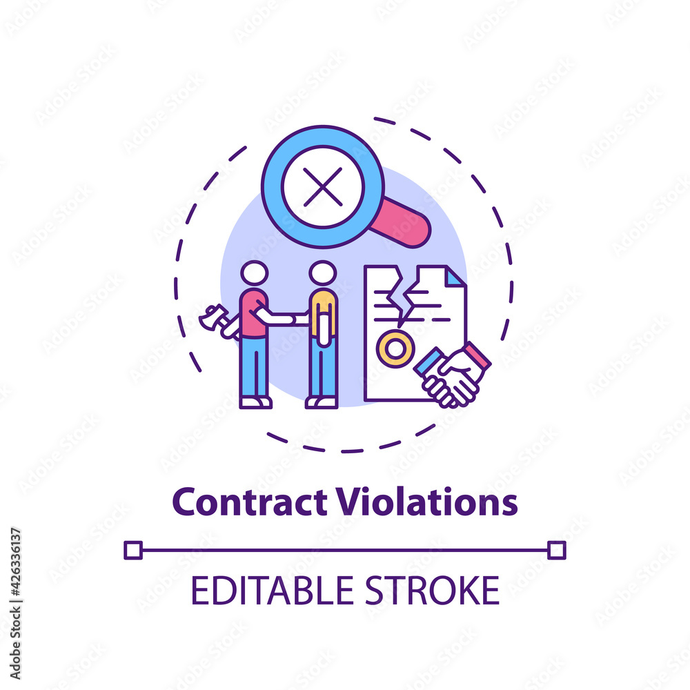 Contract violations concept icon. Consumer rights violation claim idea ...