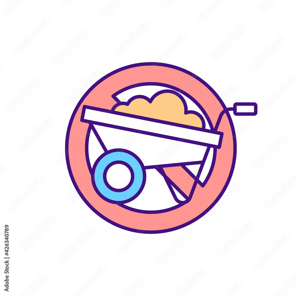Construction works prohibition sign RGB color icon. No seasonal work ...