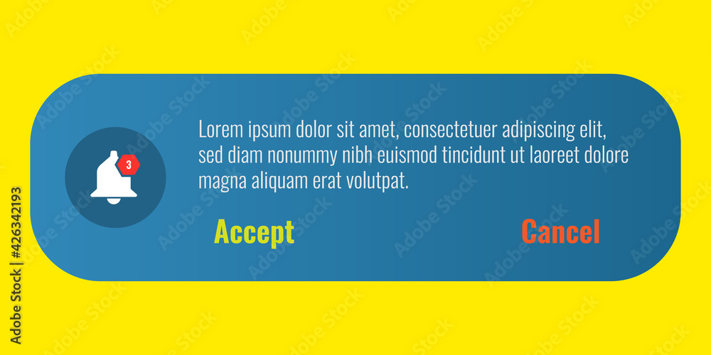 Notification panel or bar with bell icon and text message board. Vector ...