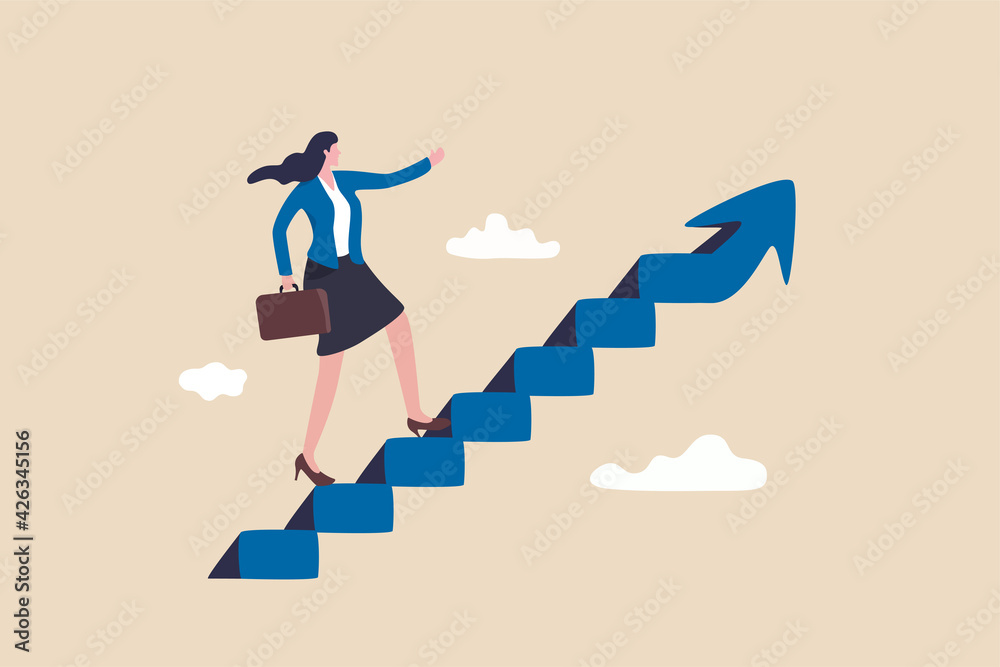 Career success for woman or female leadership, goal achievement and ...