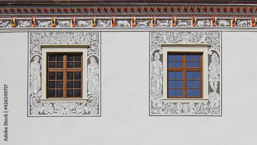 The sgraffiti on the facade - Wedding Palace in Bytca is part of well ...