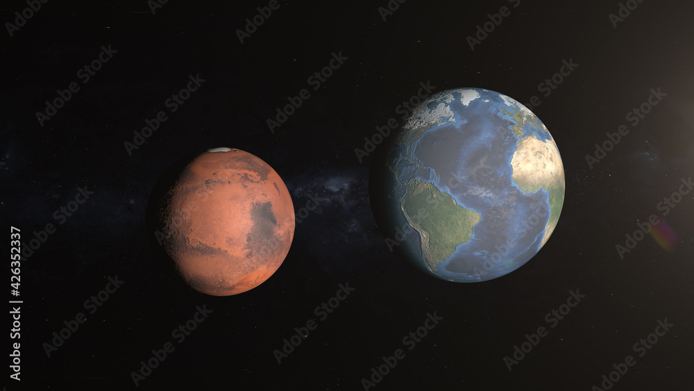 Comparison of the planets Mars and earth. Diameters of the planets Mars ...