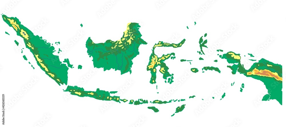 Indonesia relief physical hypsometric map illustration Stock ...