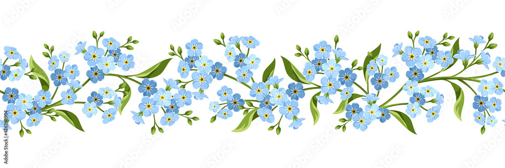 Vector horizontal seamless border with blue forget-me-not flowers on a ...