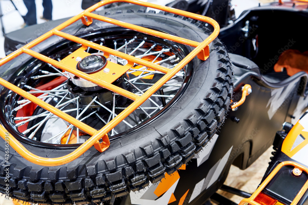 Spare wheel motorcycle on sidecar Stock Photo | Adobe Stock
