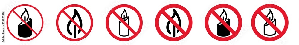 Prohibition Sign Candle Flame Forbidden Icon Set | Fire Candle Flame ...