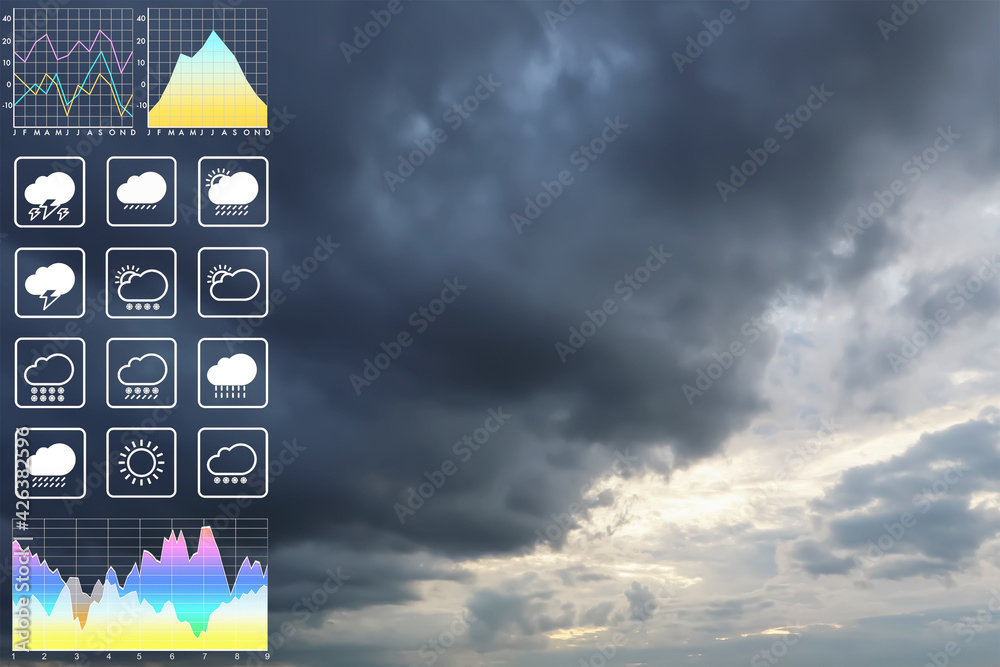 Weather forecast symbol data presentation with graph and chart on ...