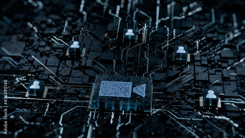 Video camera Technology Concept with Recording symbol on a Microchip ...