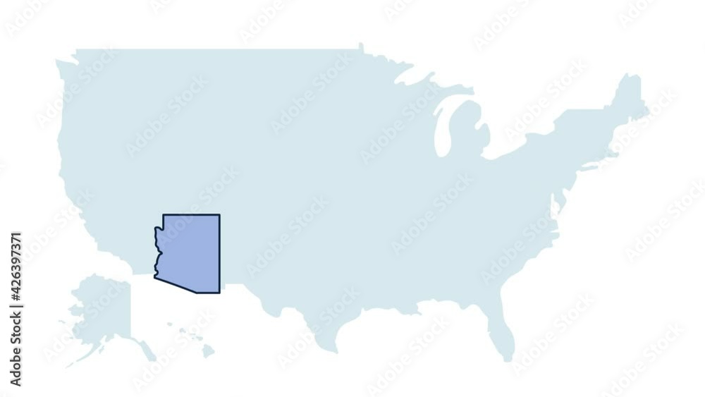 US arizona state map animation. United states of America country - high ...