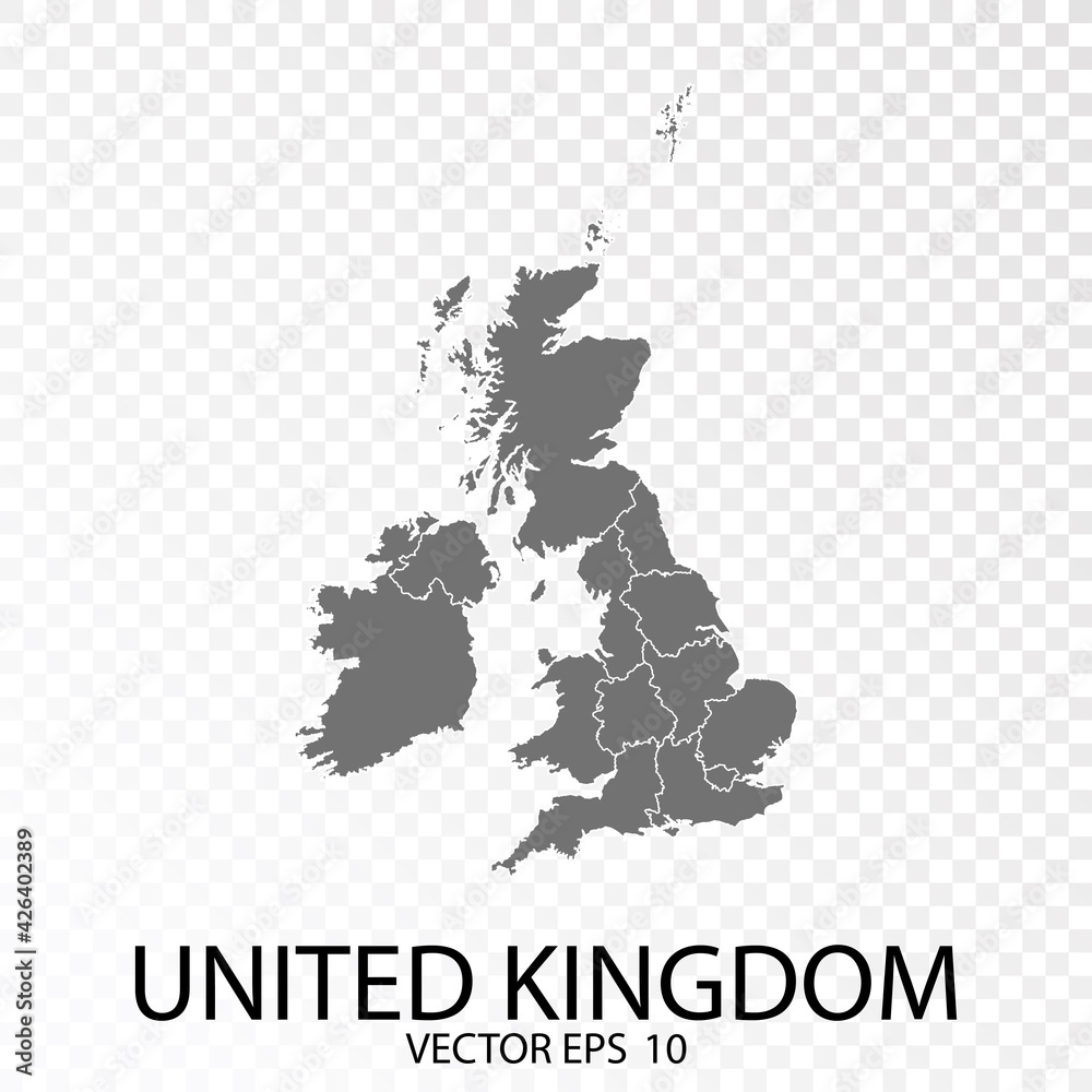 Transparent - Grey Map of United Kingdom. Vector Eps 10. Stock Vector ...