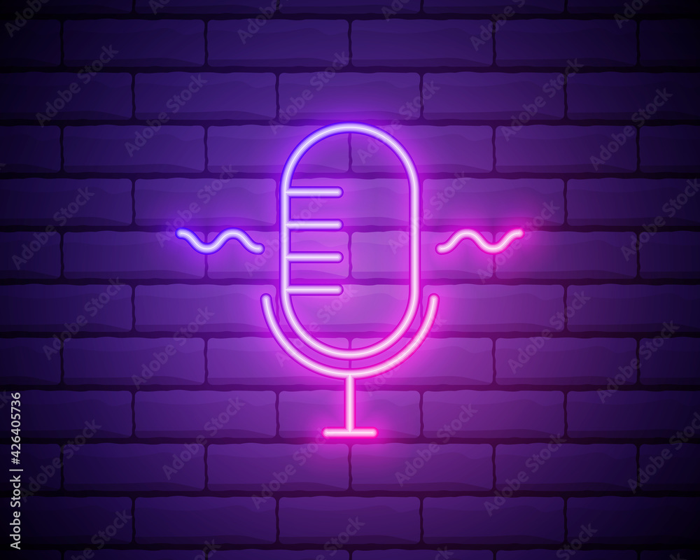 Podcast neon sign, bright signboard, light banner. Podcast logo neon ...