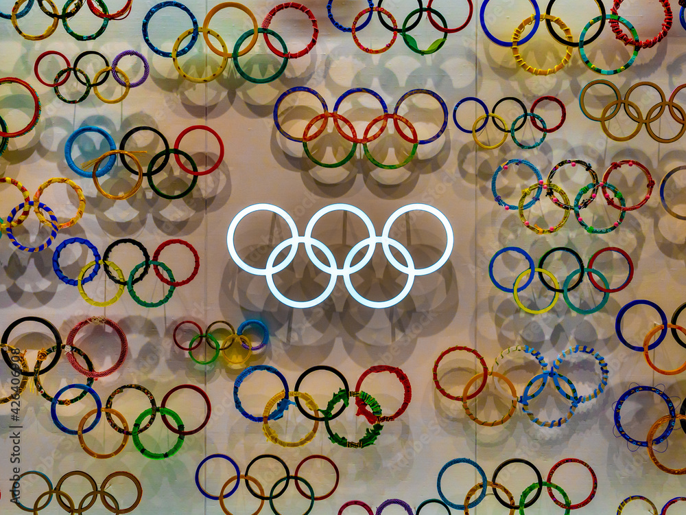 Olympic symbol logo for Olympic Games 2021 in Tokyo, Japan. Stock Photo ...