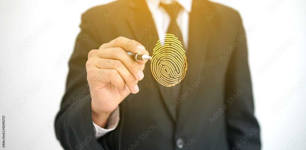 fingerprint to identify personal. Data protection, cyber security ...