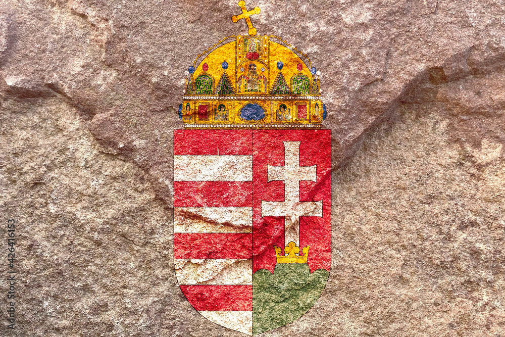 Faded Hungarian national emblem symbol pattern on a weathered solid ...