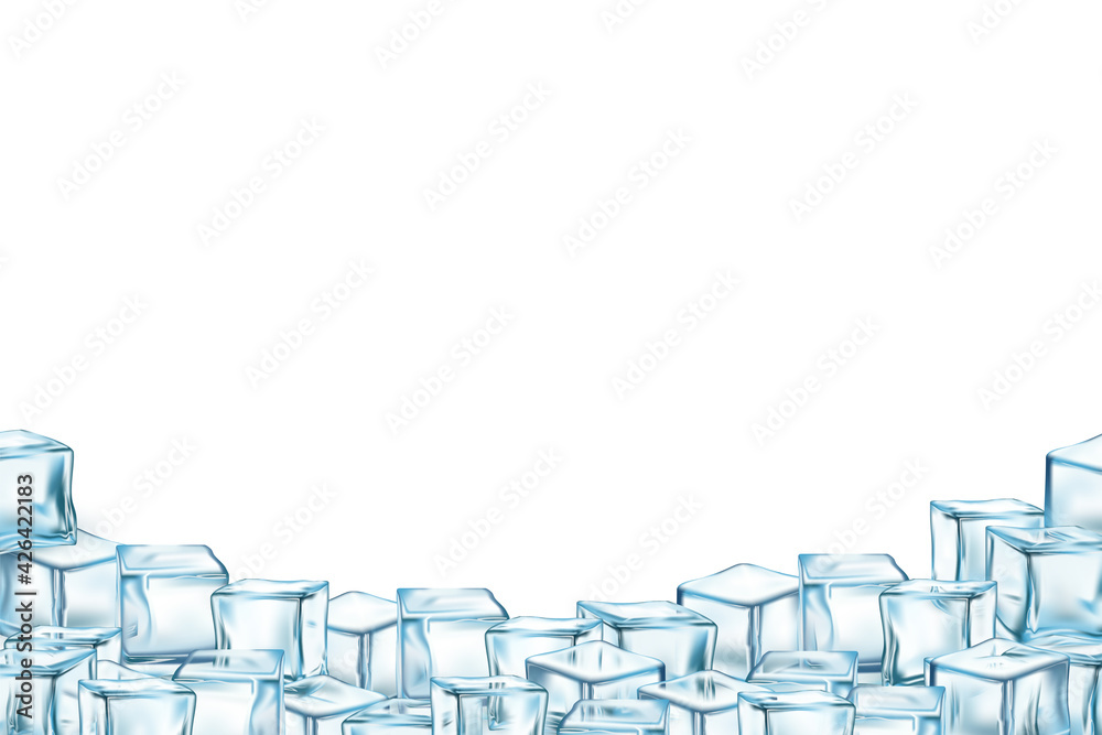 Blue ice cubes on white background. Cold frozen water in square shape ...