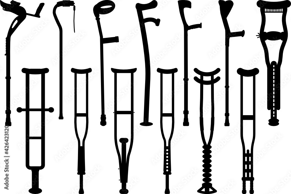 Crutches SVG Cut Files | Walking Crutch Silhouette Bundle Stock Vector ...