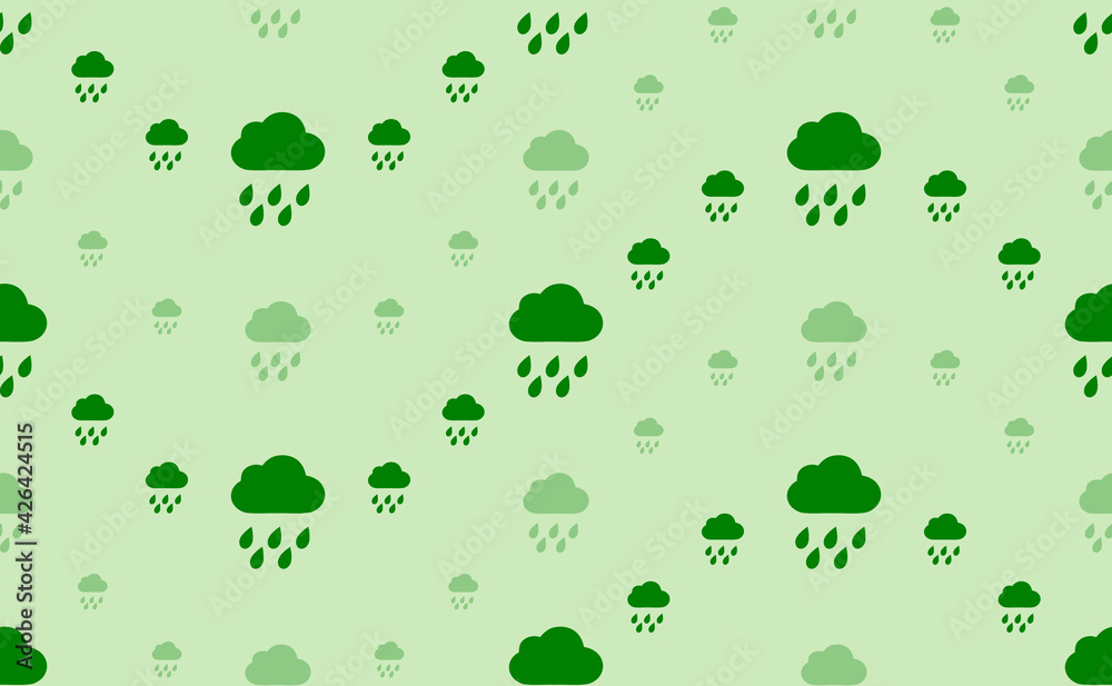 Seamless pattern of large and small green rain symbols. The elements ...