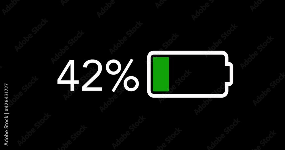 Graphic animation of battery charging and percentage increasing from ...