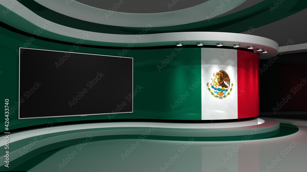 Mexico flag . Mexico flag background. TV studio. News studio. The ...