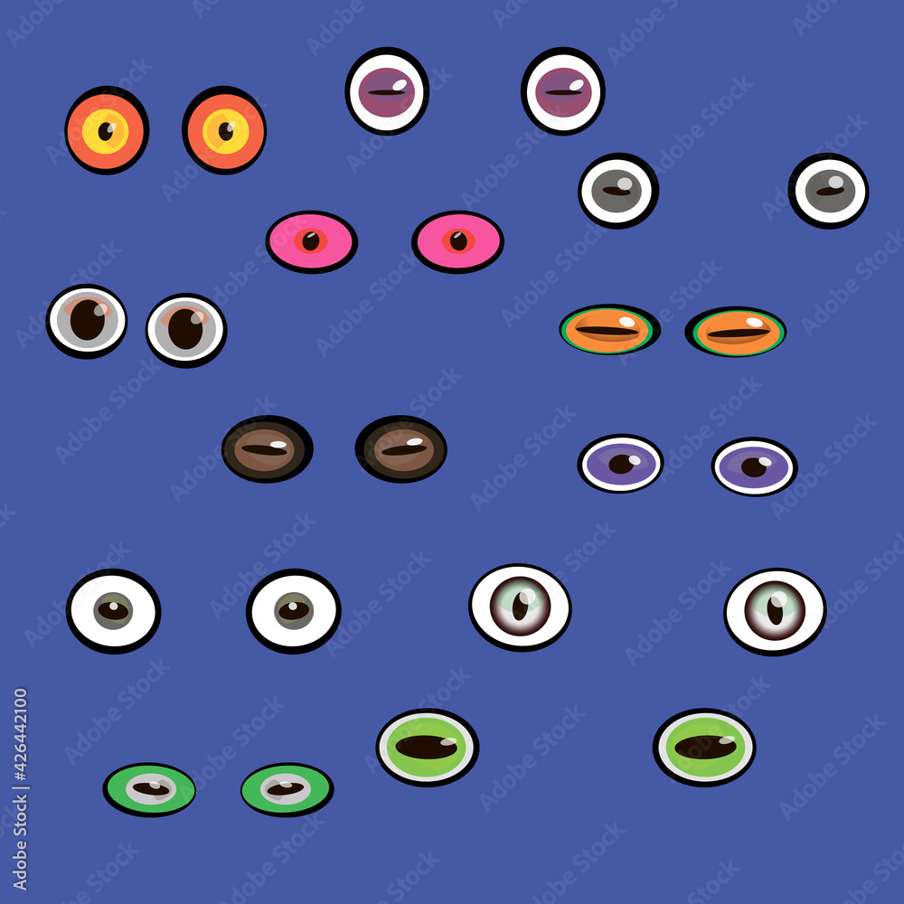 Cartoon eyes. Set of predatory eyes. The look of the monsters. Funny ...