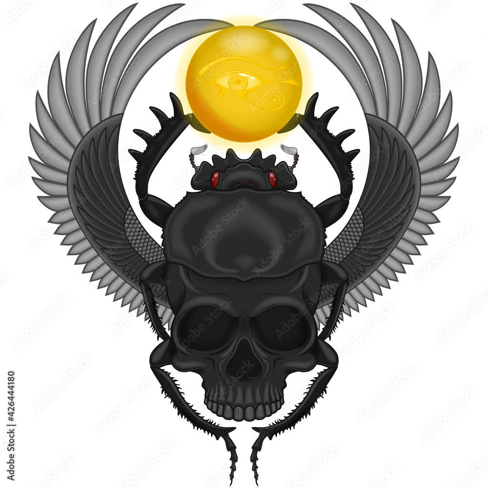 Vector design of scary winged scarab with skull, ancient egypt scarab ...