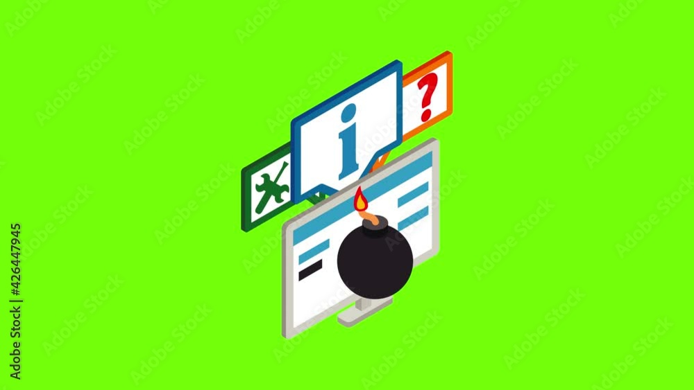 Cyber attack icon animation cartoon best object on green screen ...