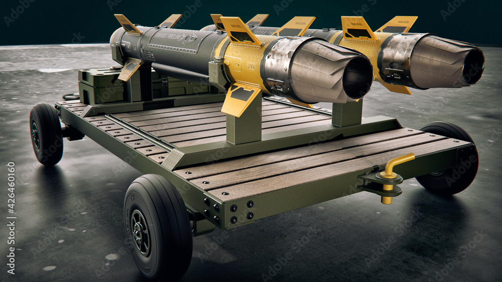 3D render of an air-to-air missile on an aviation cart Stock ...