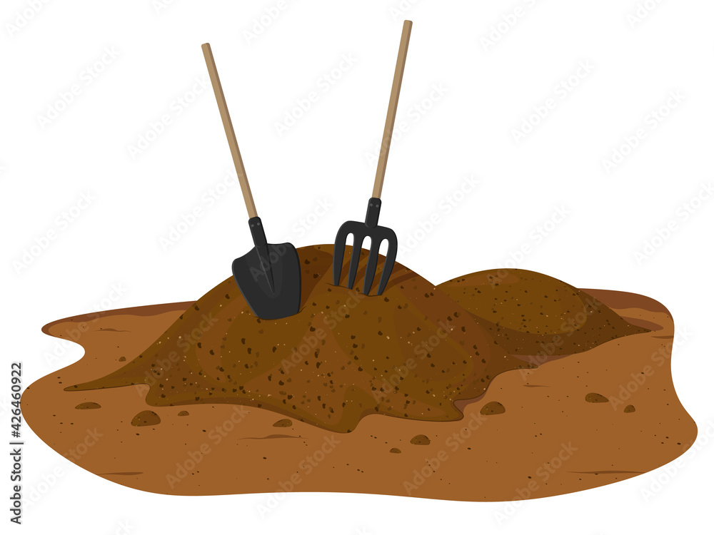 Vector pile of soil. One big brown heap of organic compost in side view ...