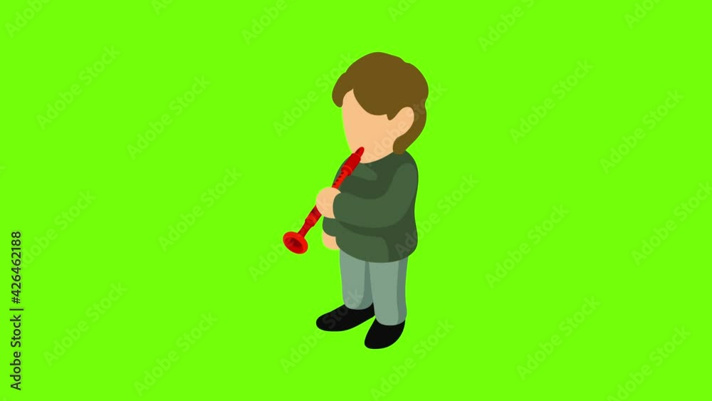 Clarinet player icon animation cartoon best object on green screen ...