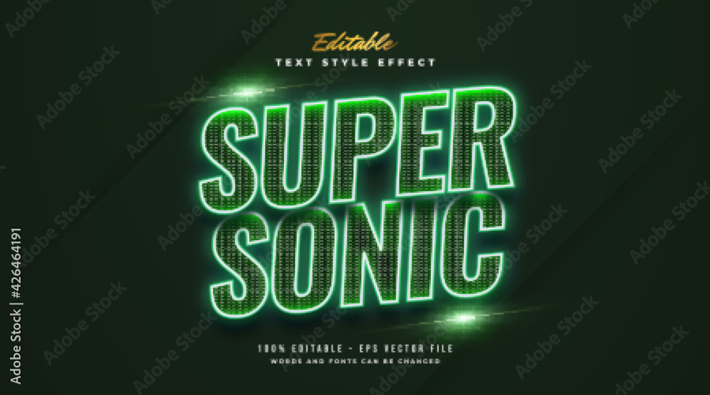 Super Sonic Text Style with Glowing Green Neon Effect Stock Vector ...