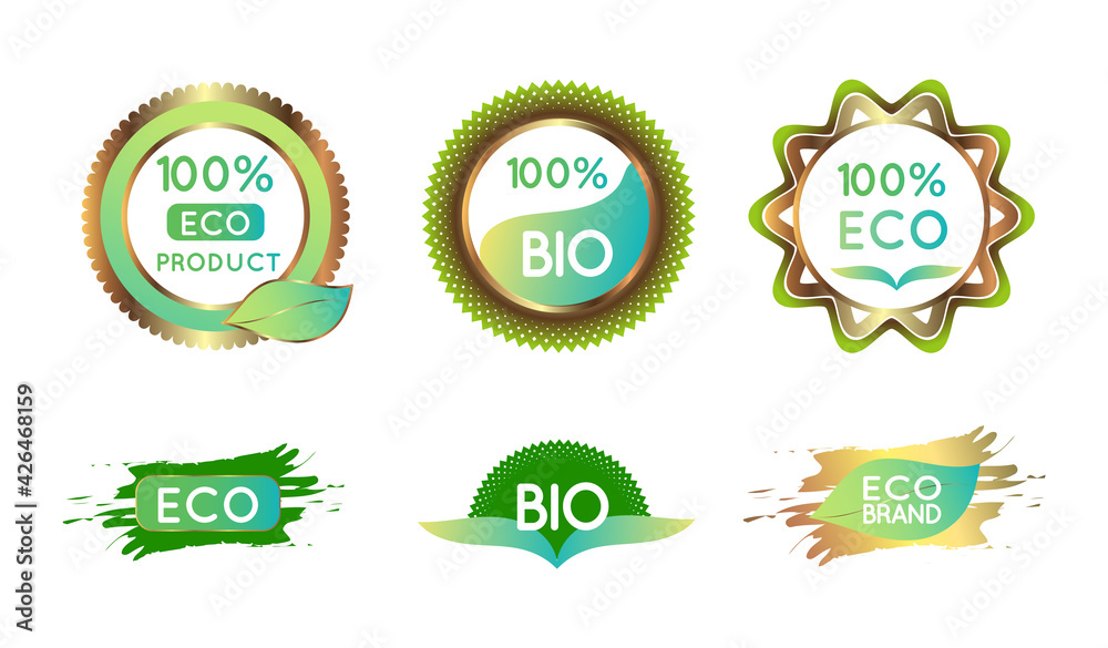 Set of vector labels. Bio organic golden eco green labels for bio and ...