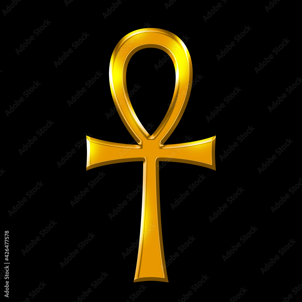 Golden Ankh symbol, the key of life over black. Breath of life, key of the Nile, crux ansata ...