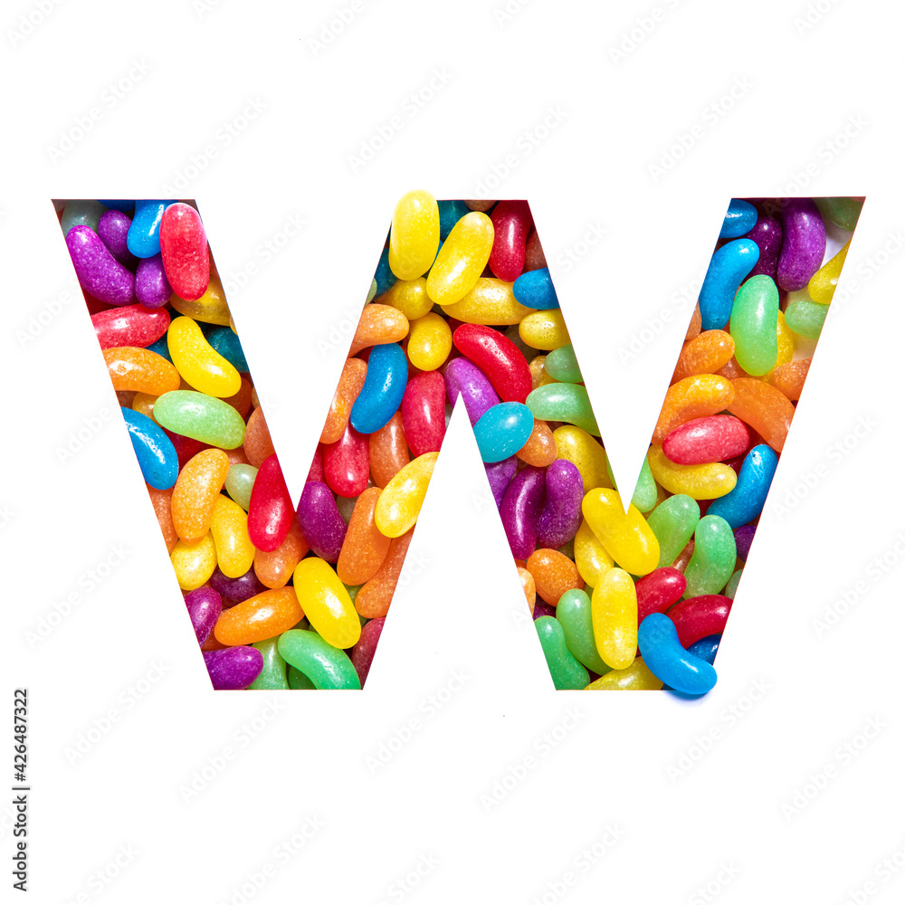 Letter W of English alphabet made of rainbow jelly beans candies and ...