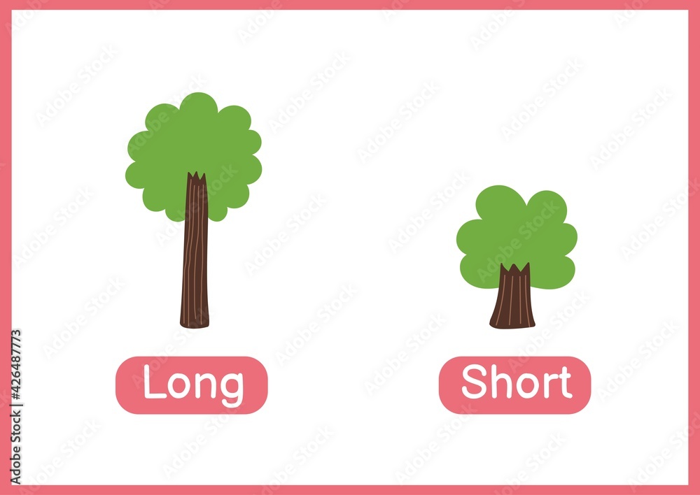 Long and short opposite adjectives educational wordcard. Flashcard with ...
