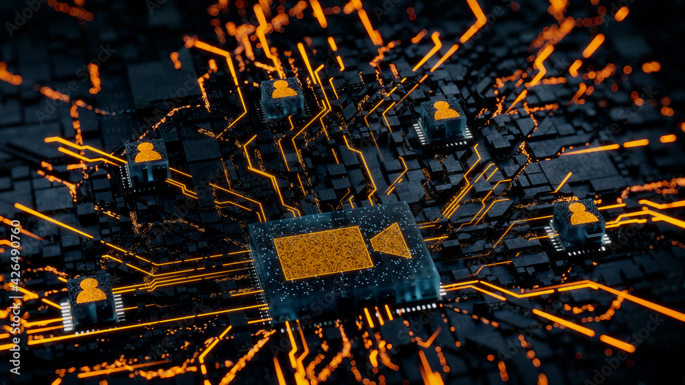 Video camera Technology Concept with Recording symbol on a Microchip ...